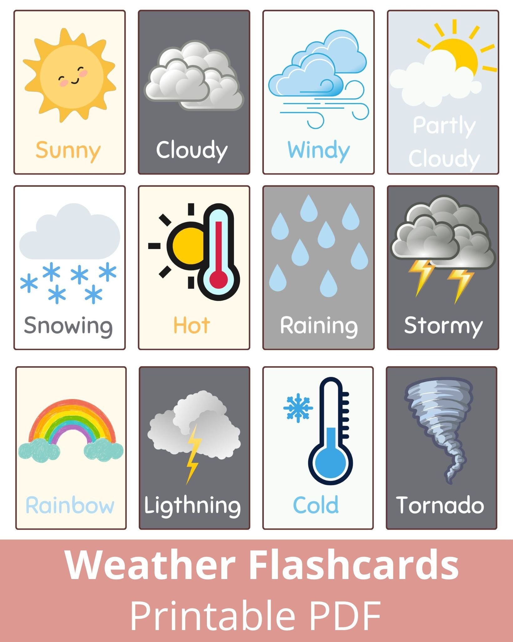 Weather Flashcards Printable Flashcards Learning Flashcards - Etsy Canada