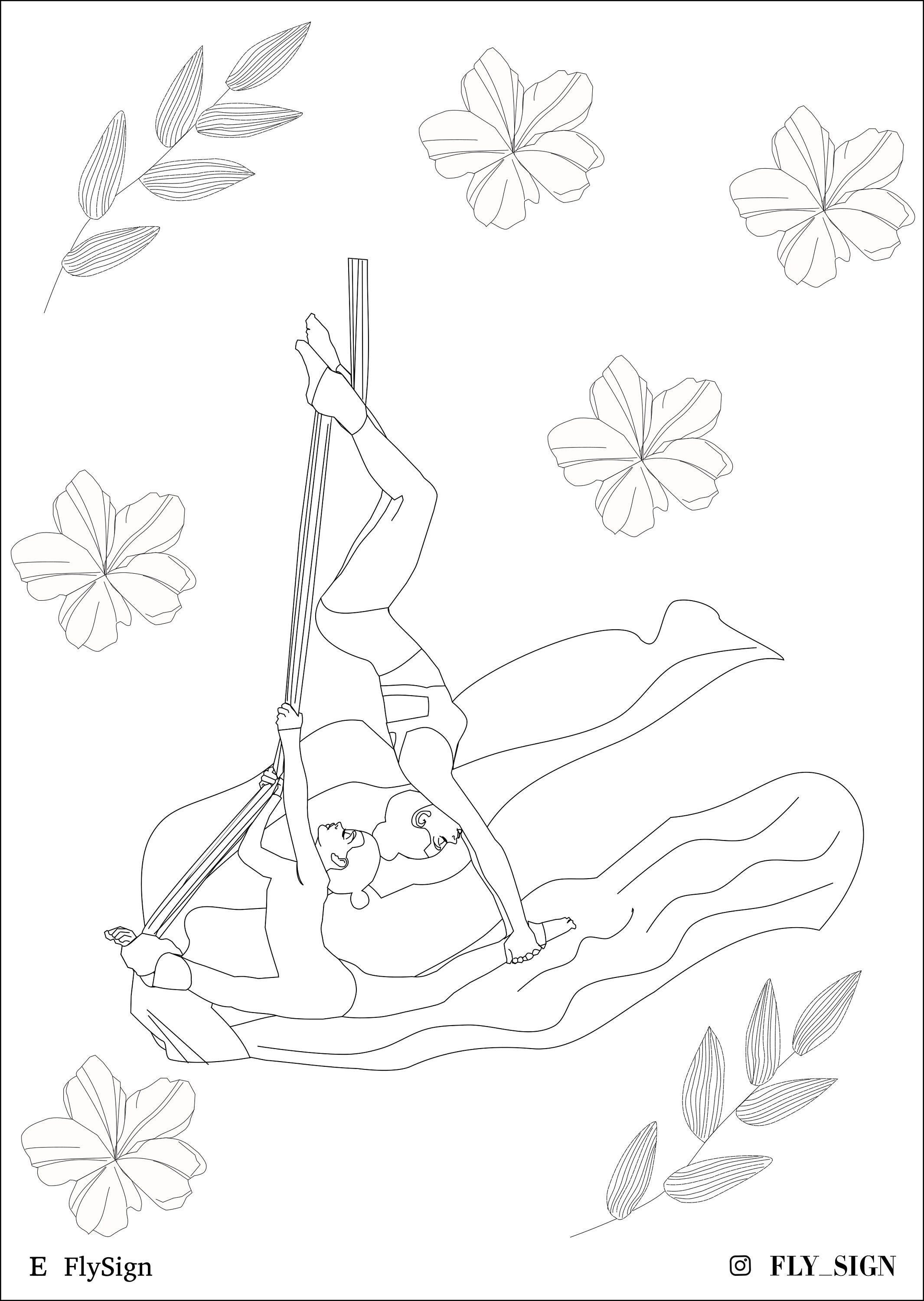 Aerial Silks Duo Colouring. Digital Download Coloring Page. Circus ...