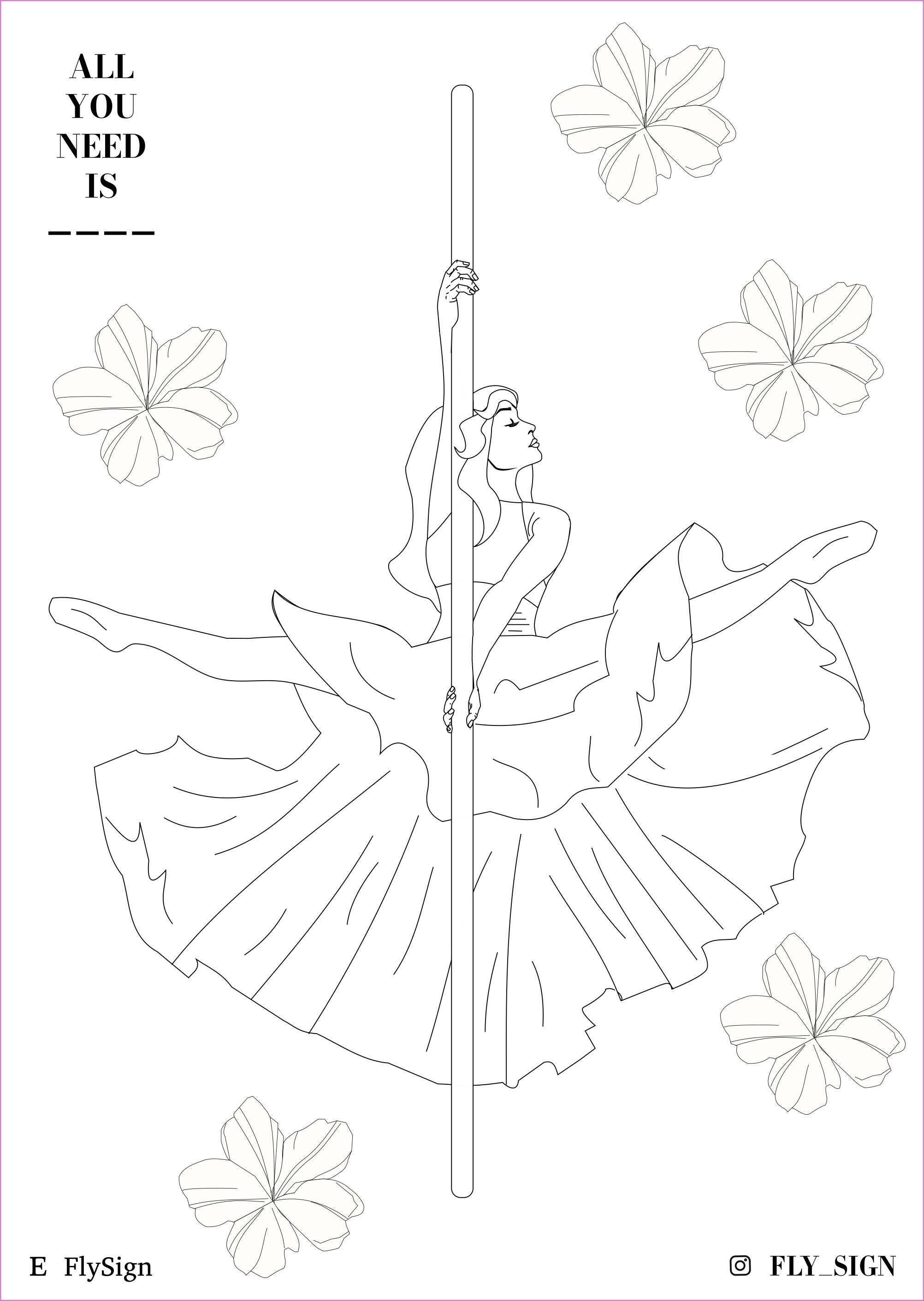 Pole Dancer Colouring. Digital Download Coloring Page. Circus Coloring ...