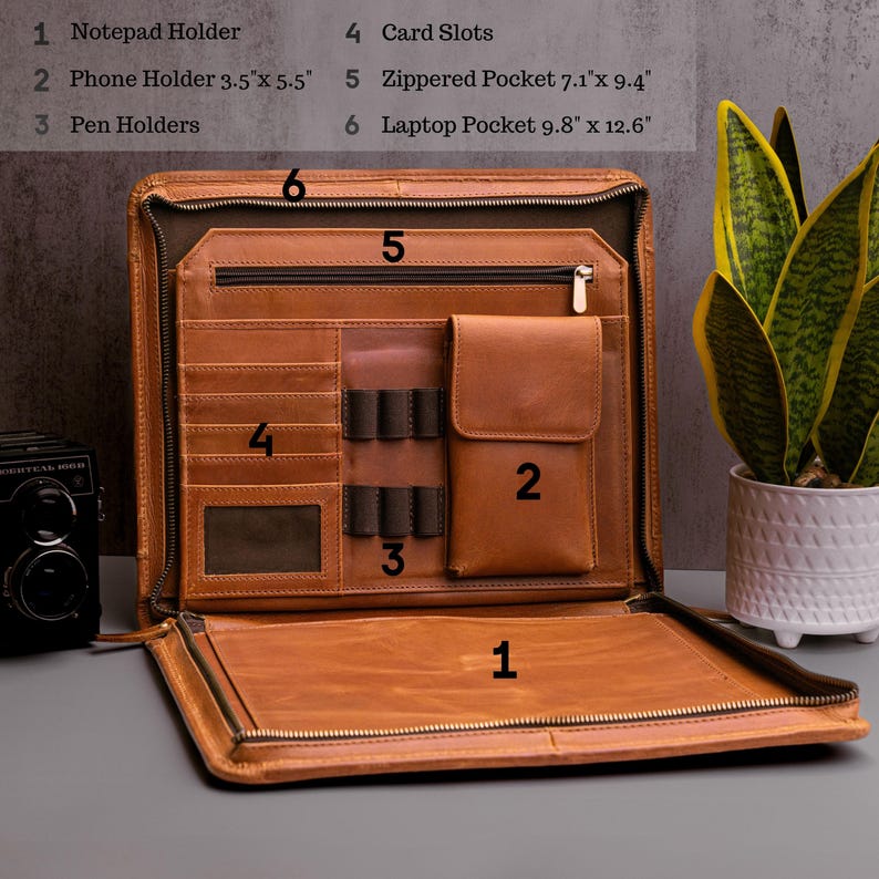 Personalized Leather Portfolio – Full-grain Hand-stitched Zipper ...