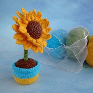 Crochet Pattern Sunflower in a Pot PATTERN. Ukrainian Sunflowers ...