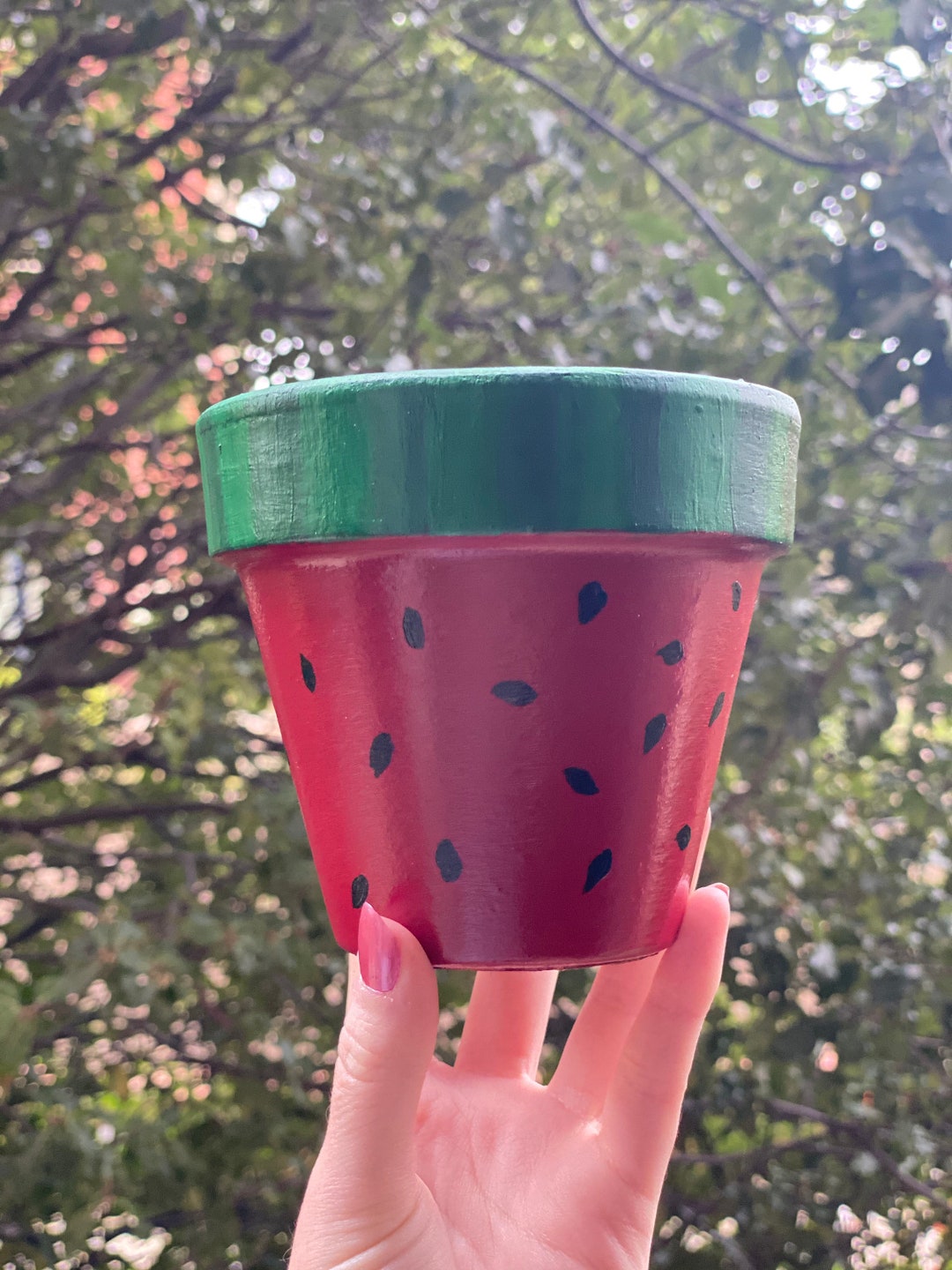 Hand Painted Plant Pot - Watermelon - Etsy UK