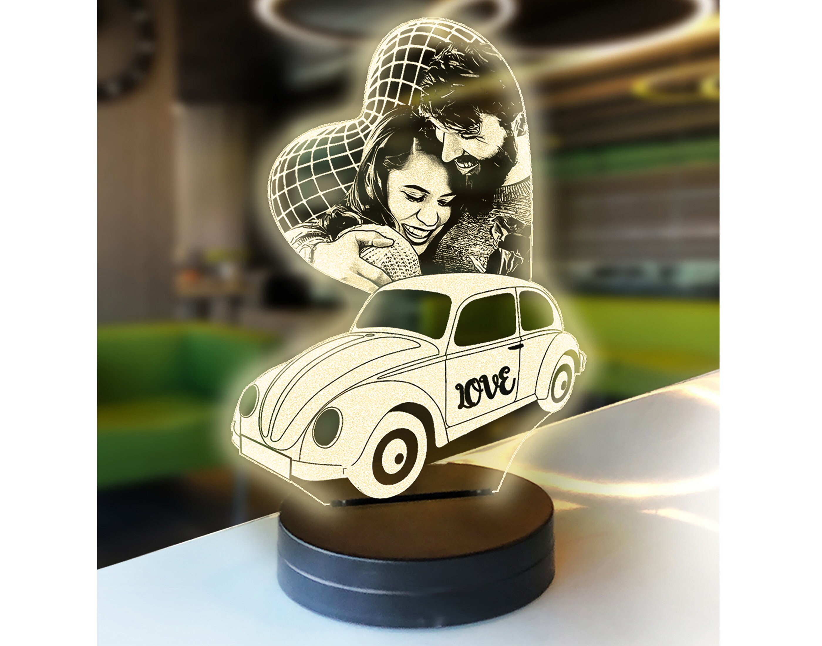 Unique 3D Illusion Led Photo Car Heart Nightstand Lamp Light - Etsy
