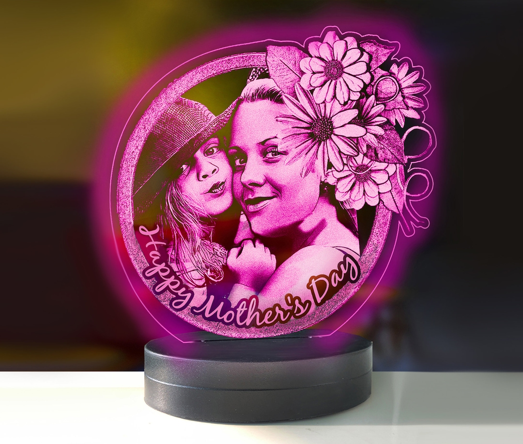 Flowers Personalized Led Lamp Gift for Mothers Custom Photo - Etsy