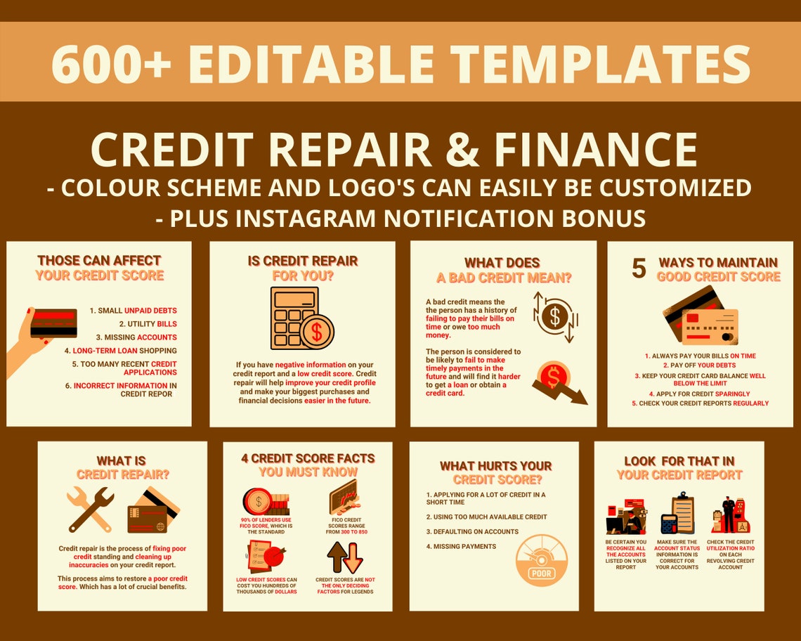 Credit Repair Instagram Post Templates. Social Media Bundle ...