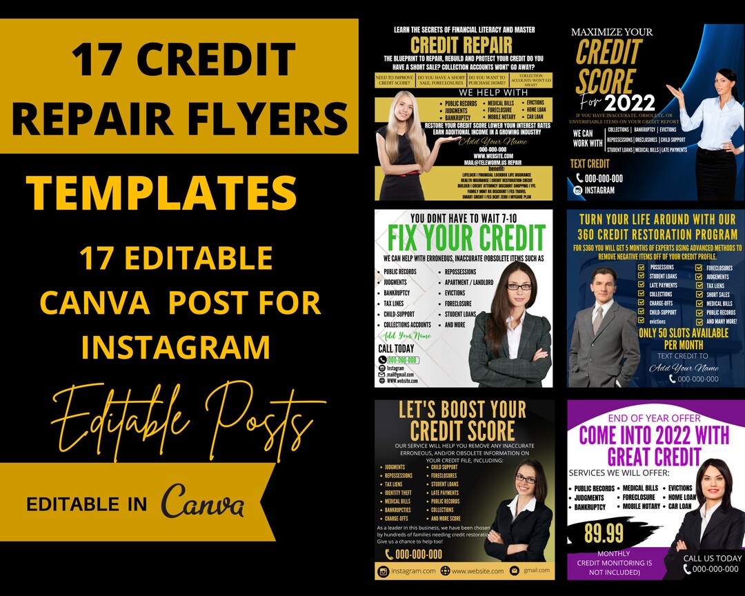 Credit Repair Flyer Templates. Social Media Flyer Bundle (infographics ...