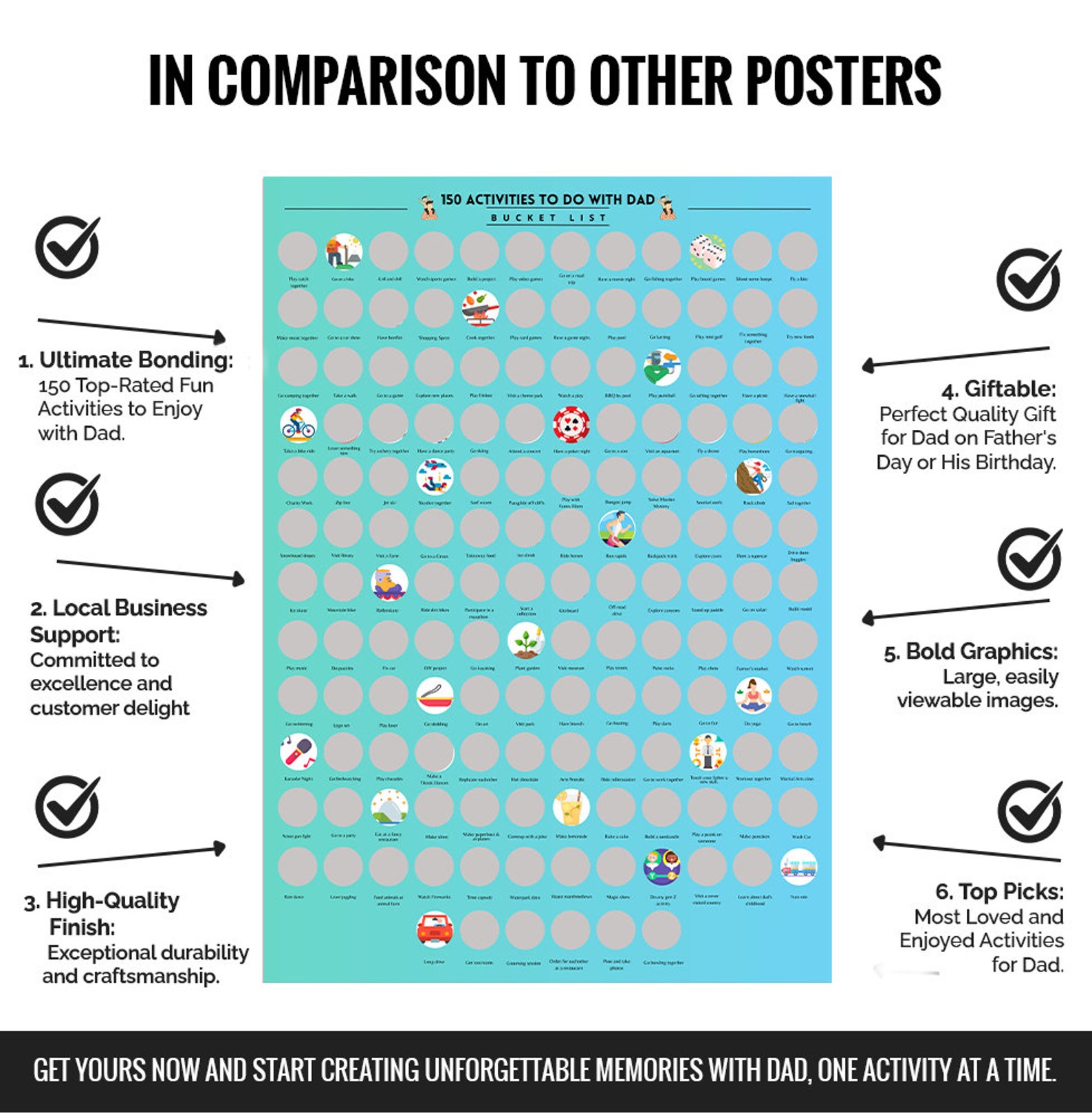 150 Activities to Do With Dad Scratch-off Poster, Father's Day Gift for ...