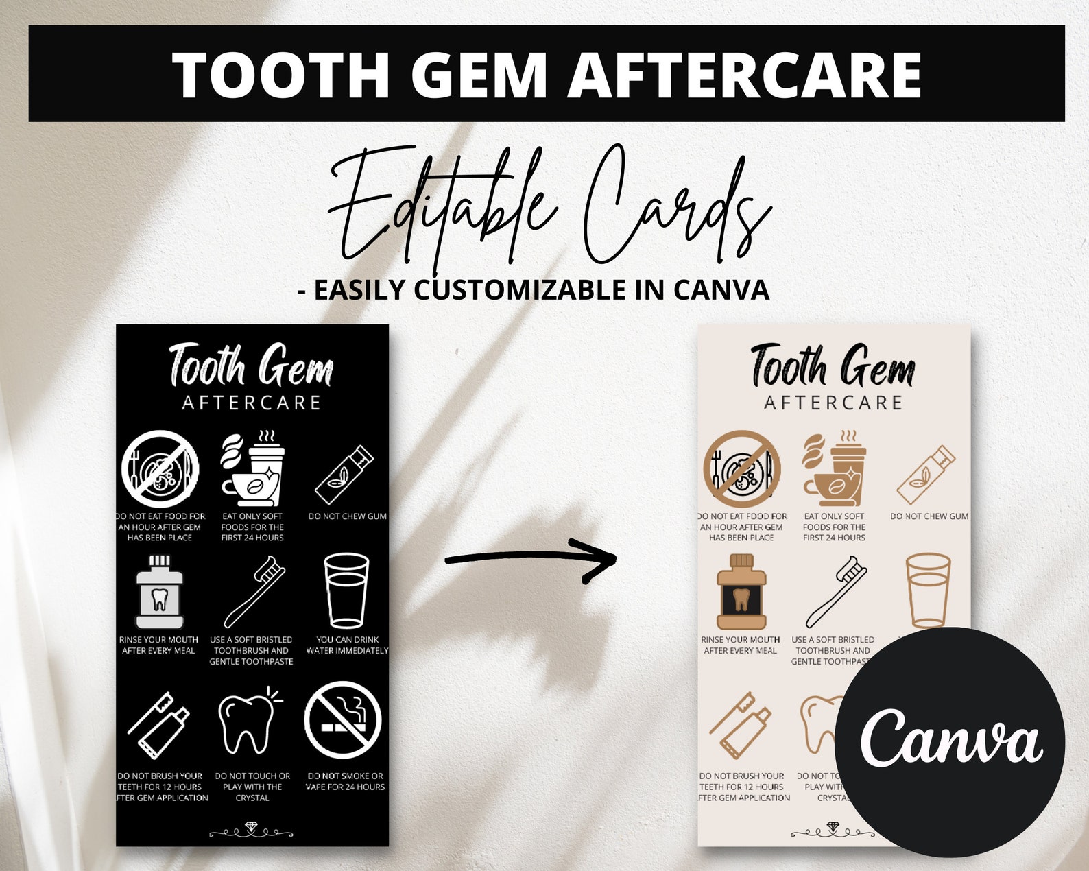 Tooth Gem Aftercare Cards. Editable Aftercare Card Template, Instant ...