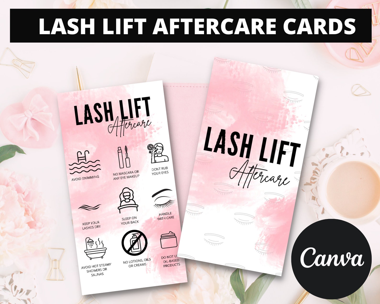 Lash Lift Aftercare Cards. Editable Aftercare Card Template, Instant ...