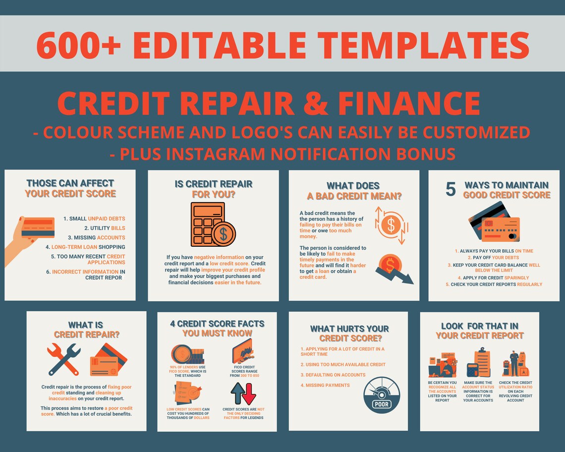 Credit Repair Instagram Post Templates. Social Media Bundle ...