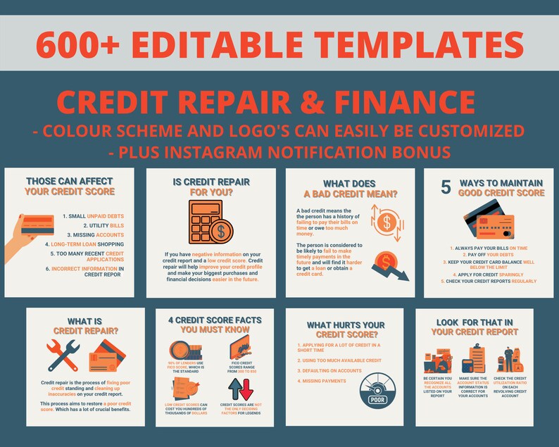Credit Repair Instagram Post Templates. Social Media Bundle ...