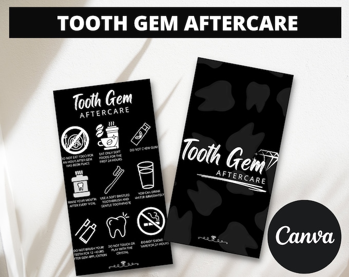 Tooth Gem Aftercare Template, Editable Teeth Crystals Care Card ...