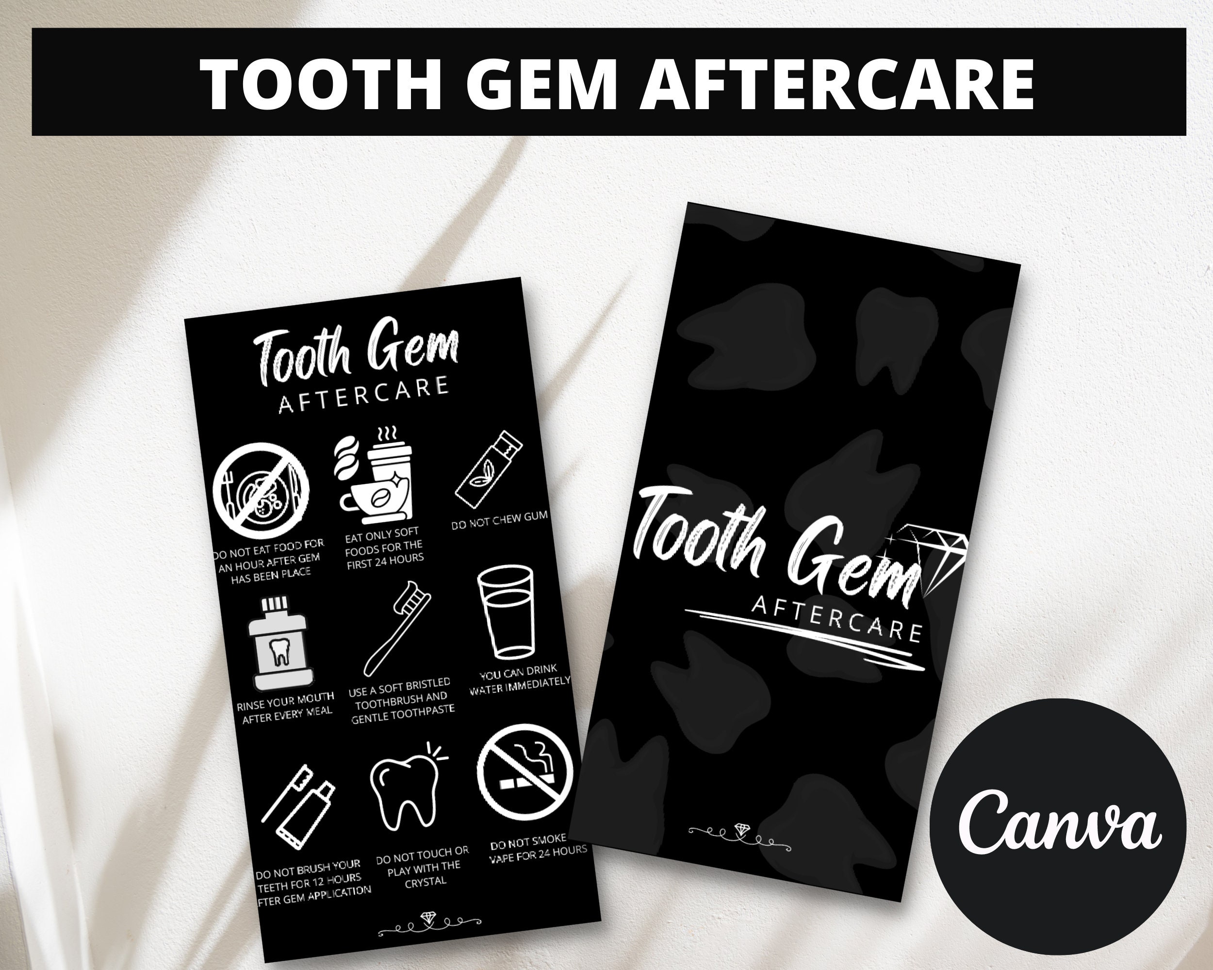 Tooth Gem Aftercare Cards. Editable Aftercare Card Template, Instant ...