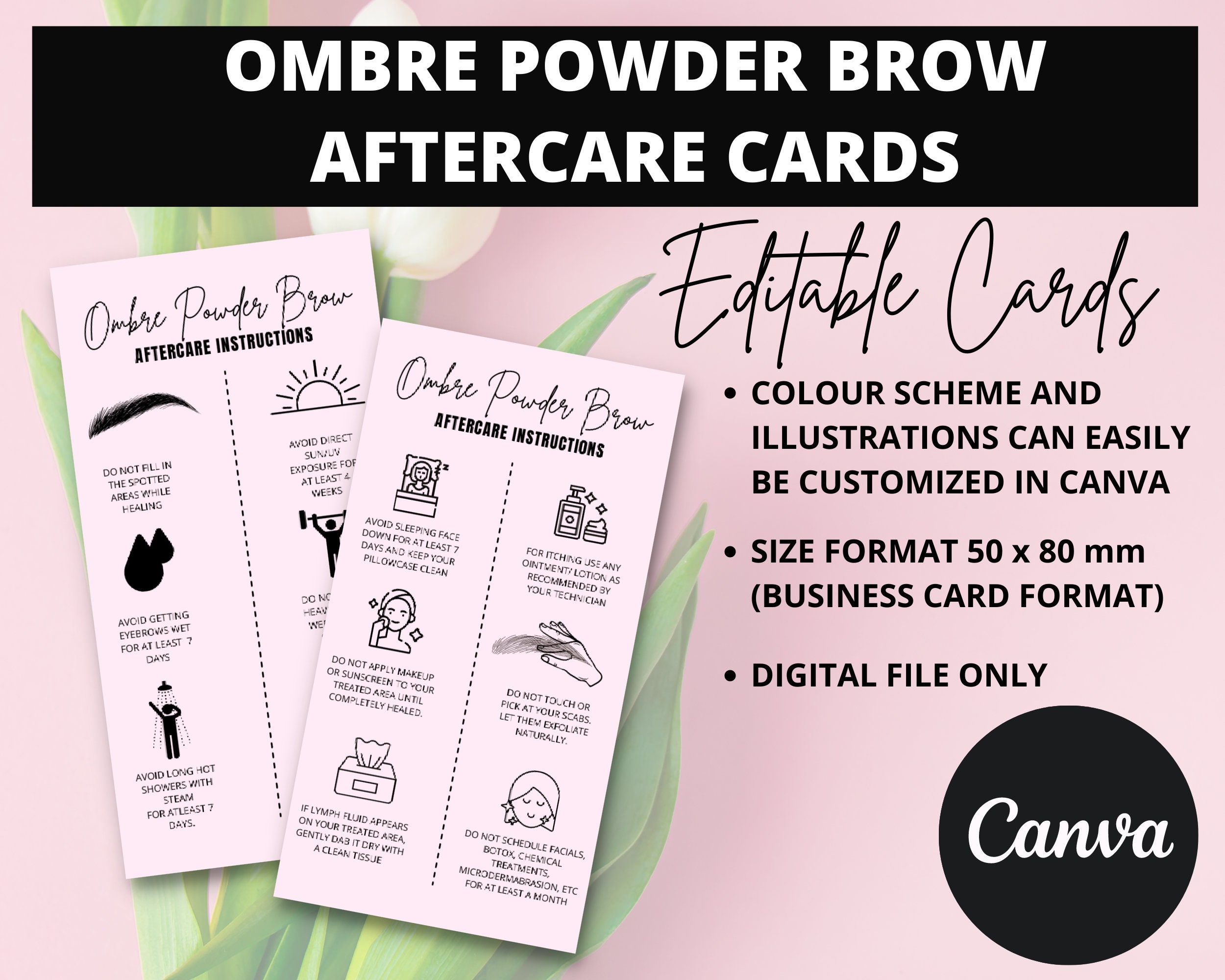 Ombre Powder Brow Aftercare Cards. Editable Aftercare Card Template ...