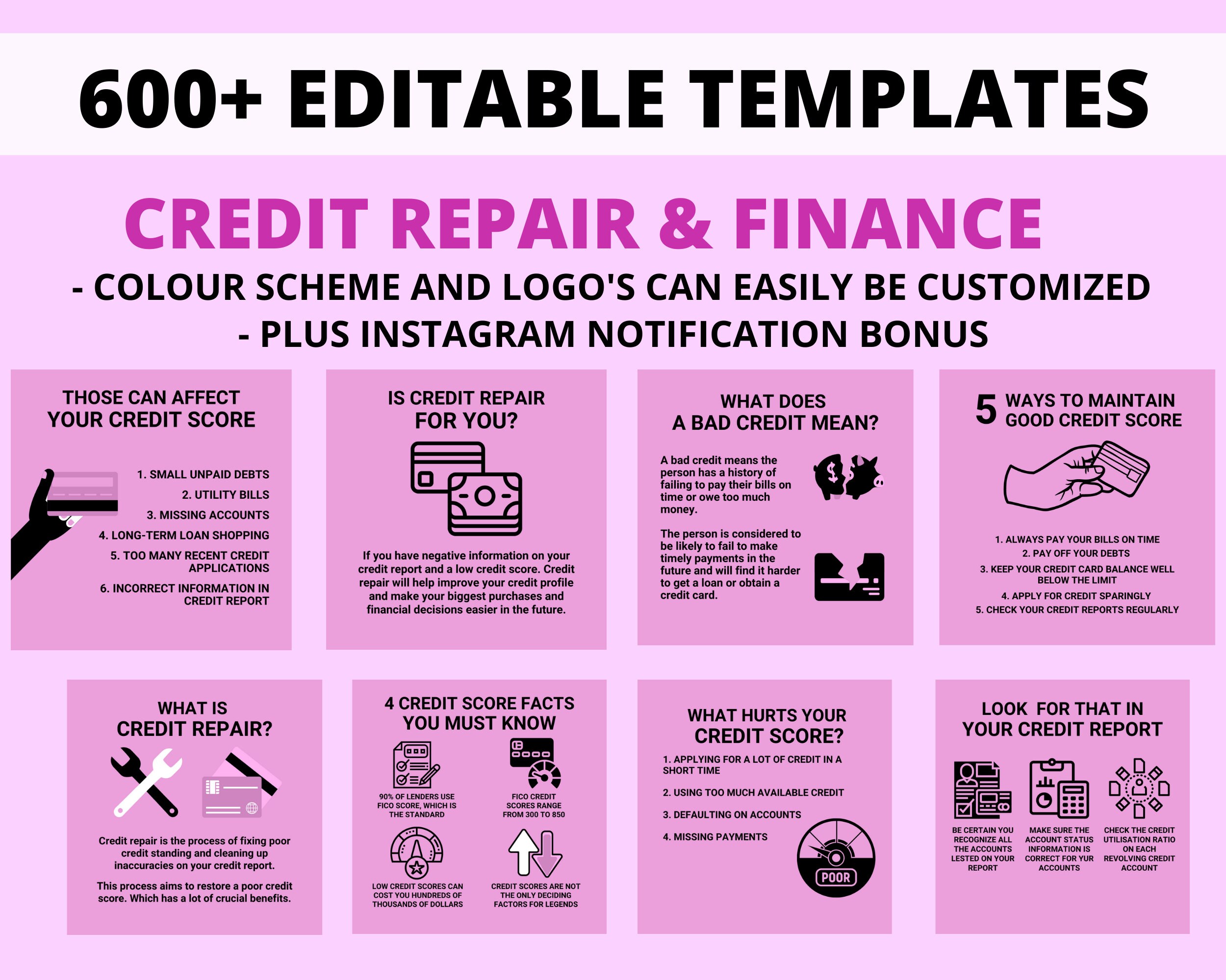 Credit Repair Instagram Post Templates. Social Media Bundle | Etsy
