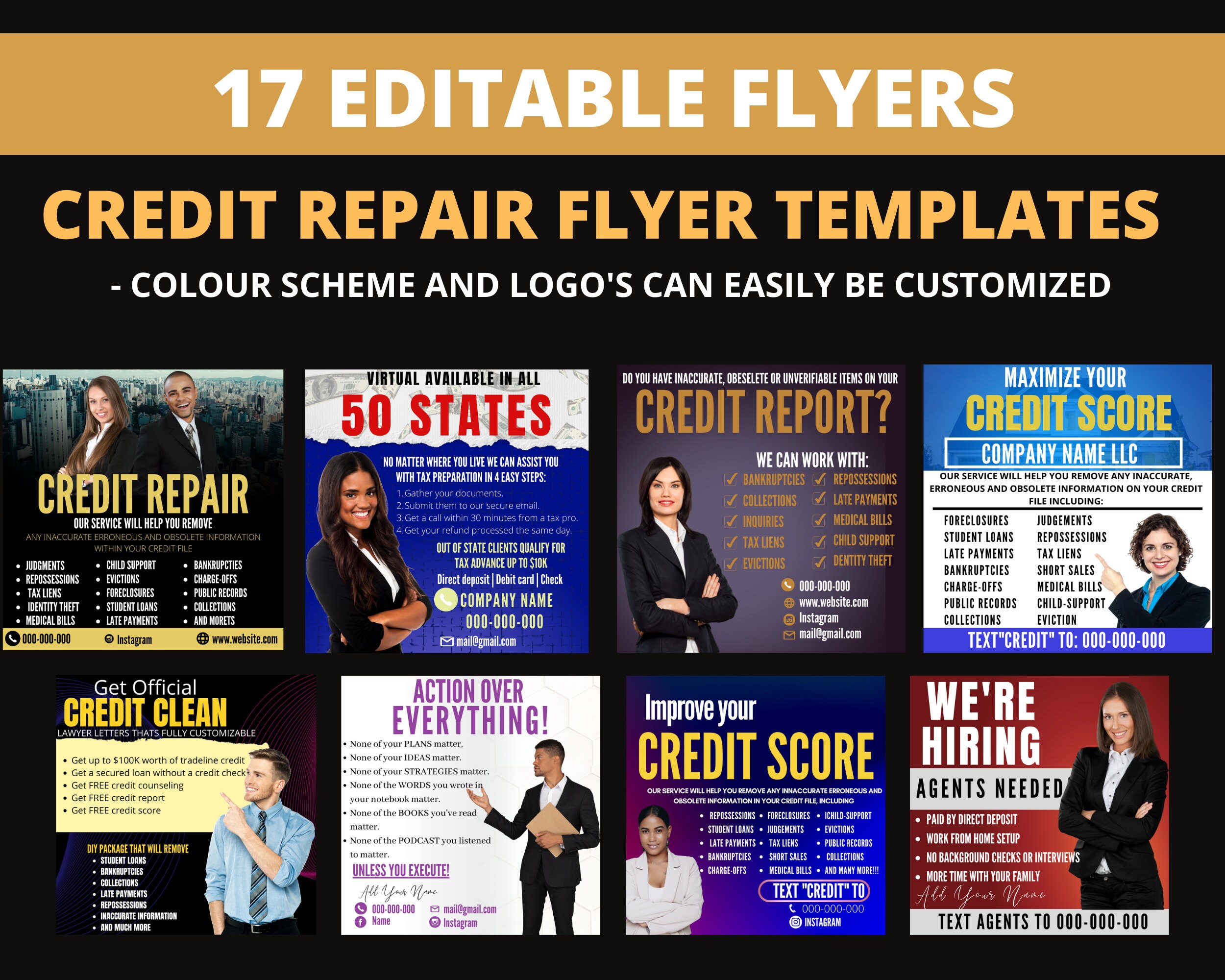 Credit Repair Flyer Templates. Social Media Flyer Bundle (infographics ...