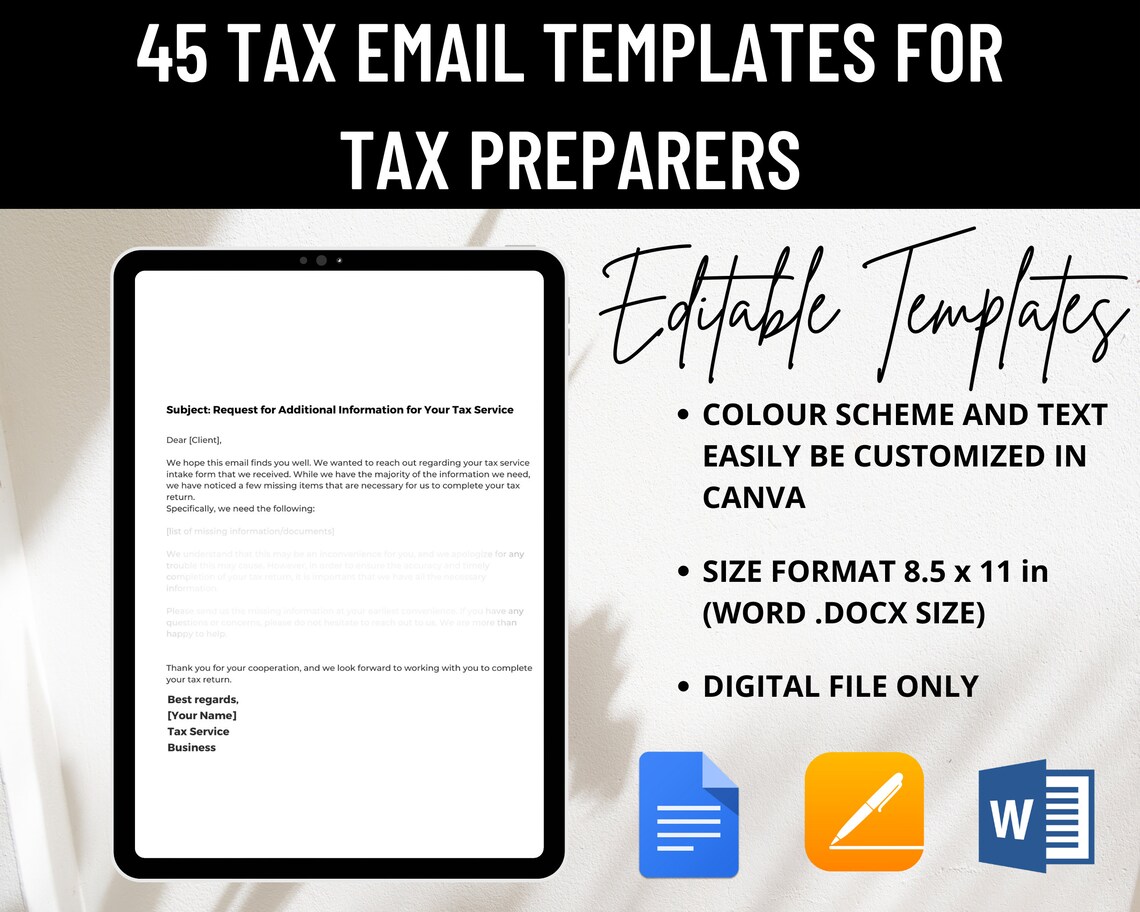 Tax Preparation Email Templates. Tax Preparer Bundle, 45 Email ...