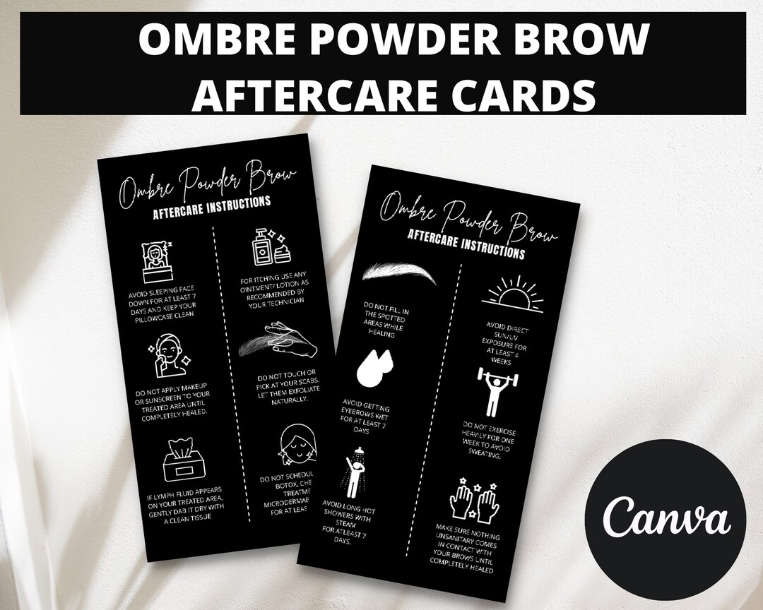 Ombre Powder Brow Aftercare Cards. Editable Aftercare Card Template ...