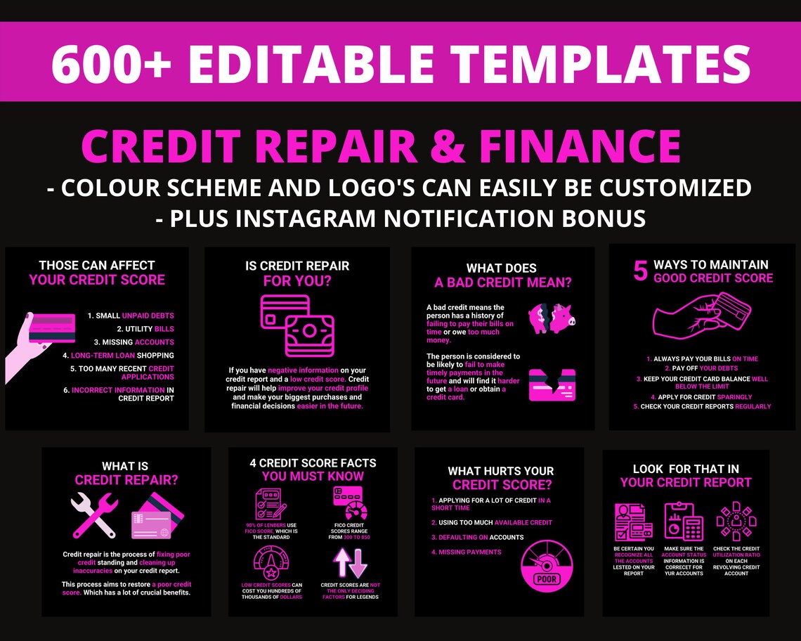 Credit Repair Instagram Post Templates. Social Media Bundle ...