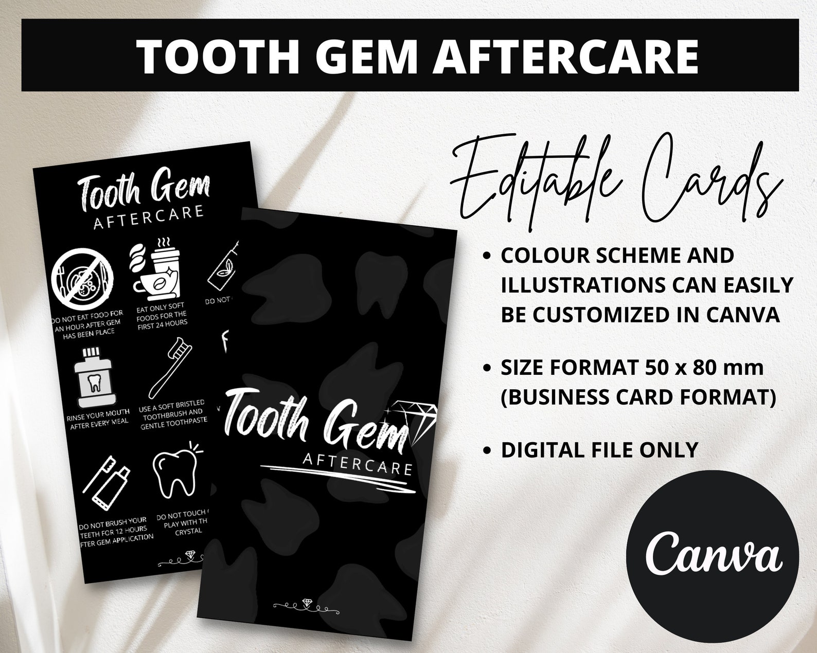 Tooth Gem Aftercare Cards. Editable Aftercare Card Template, Instant ...