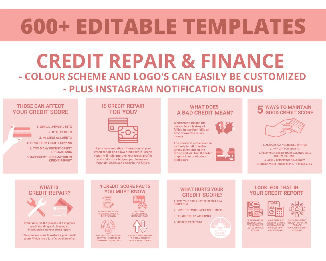 Credit Repair Instagram Post Templates. Social Media Bundle ...