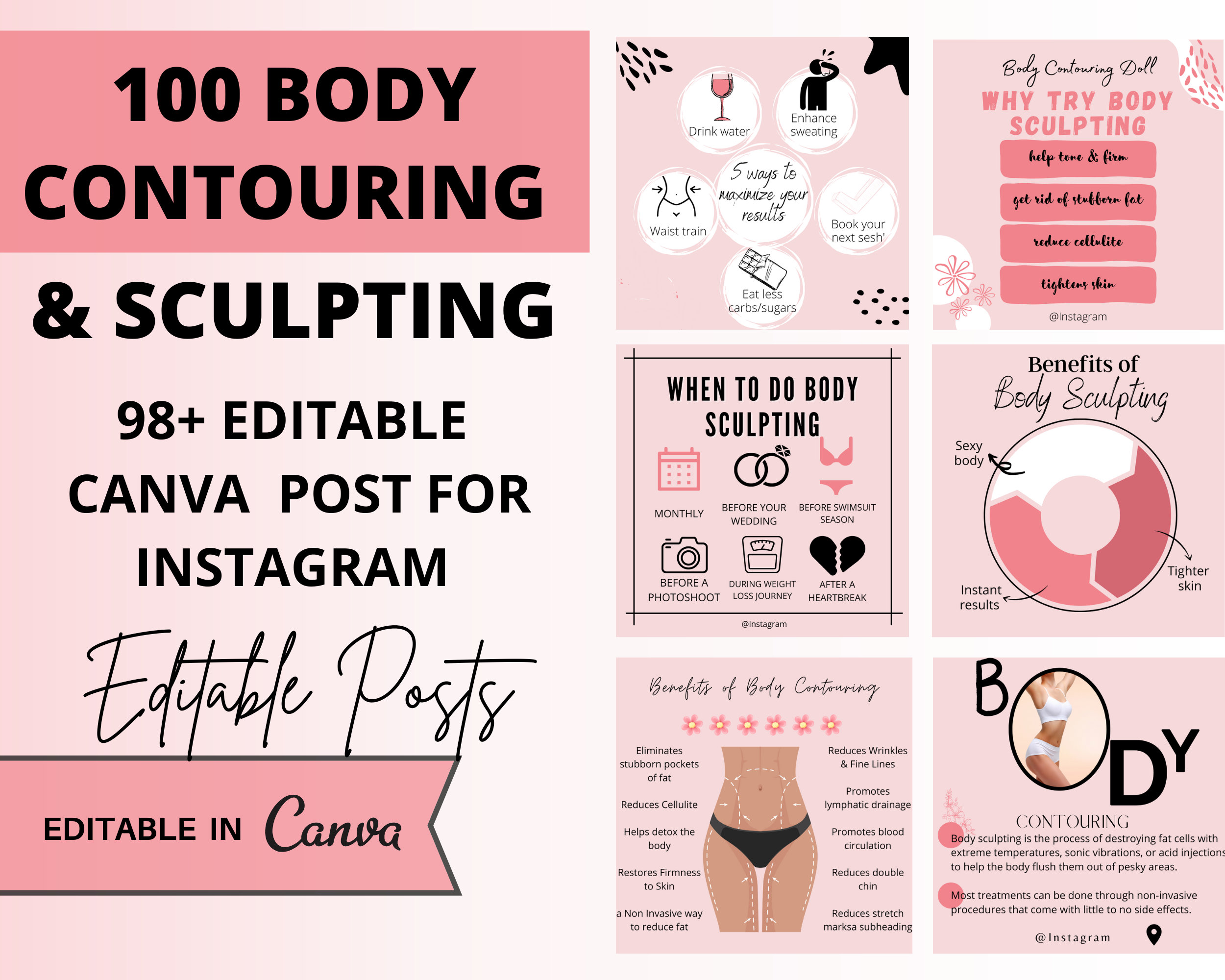 Body Contouring and Sculpting Instagram Templates. Social Media Bundle ...