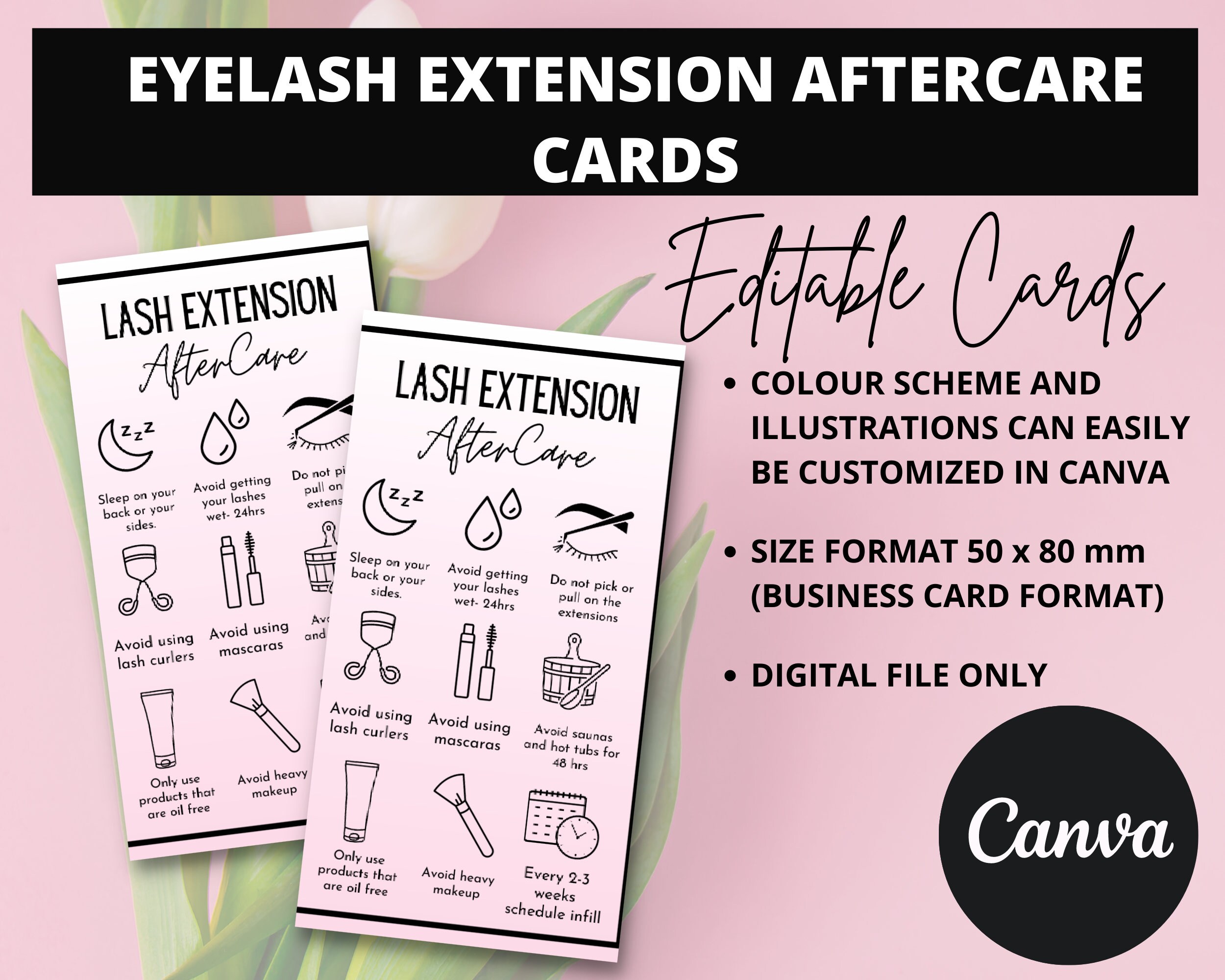 Eyelash Extension Aftercare Cards. Editable Aftercare Card Template ...