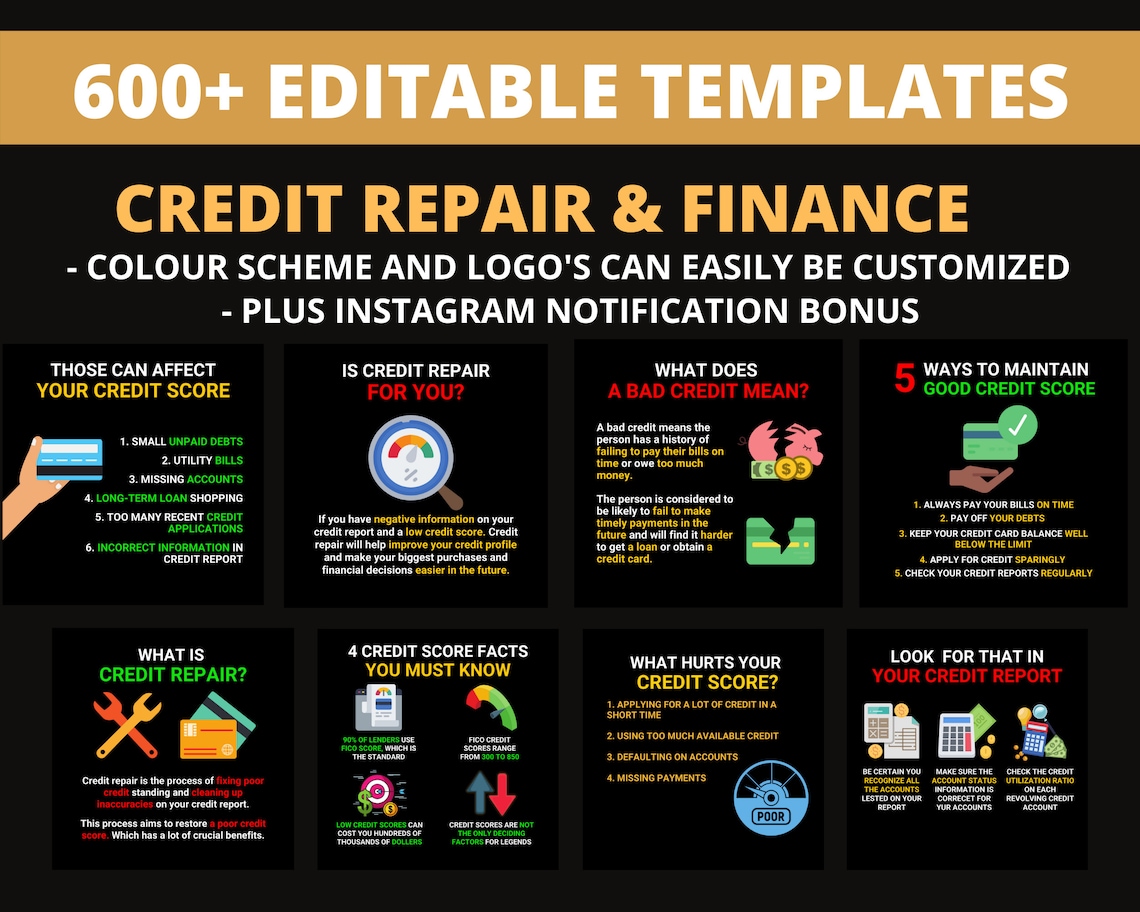 Credit Repair Instagram Post Templates. Social Media Bundle ...