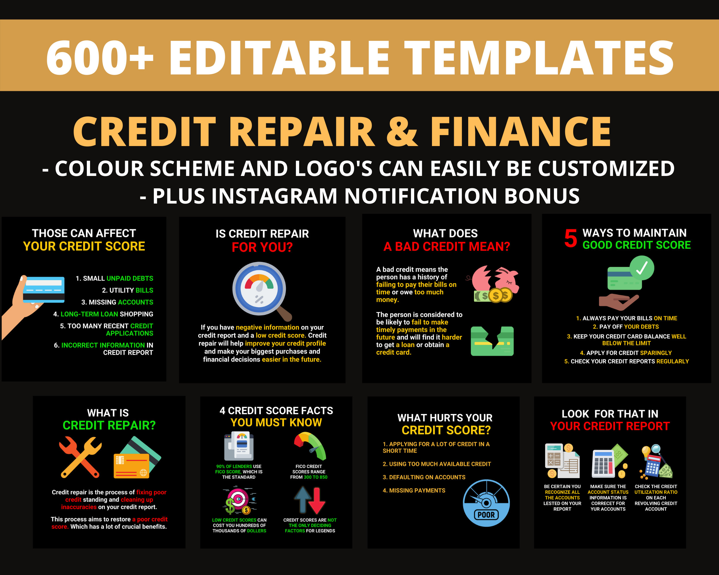 Credit Repair Instagram Post Templates. Social Media Bundle ...