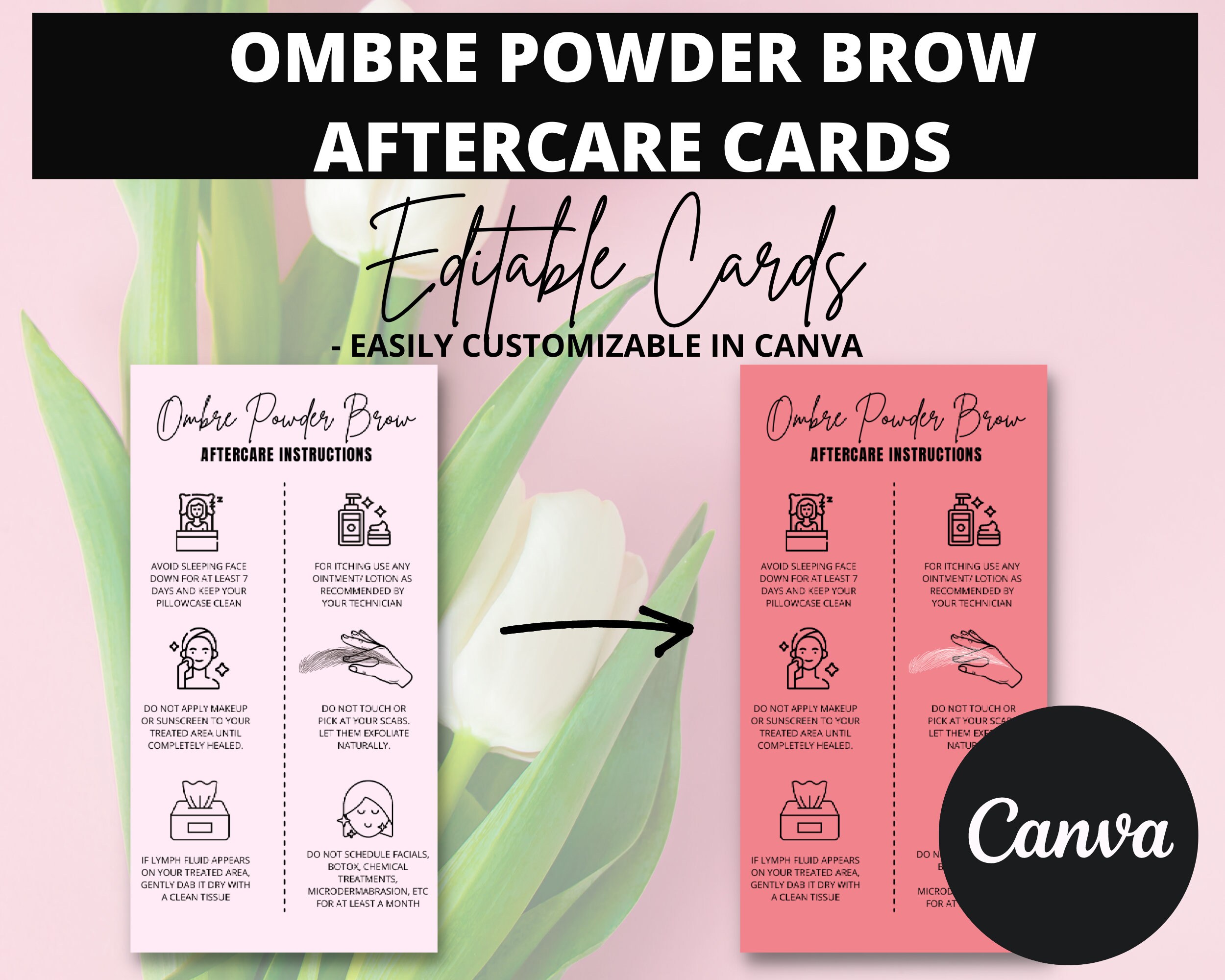 Ombre Powder Brow Aftercare Cards. Editable Aftercare Card Template ...