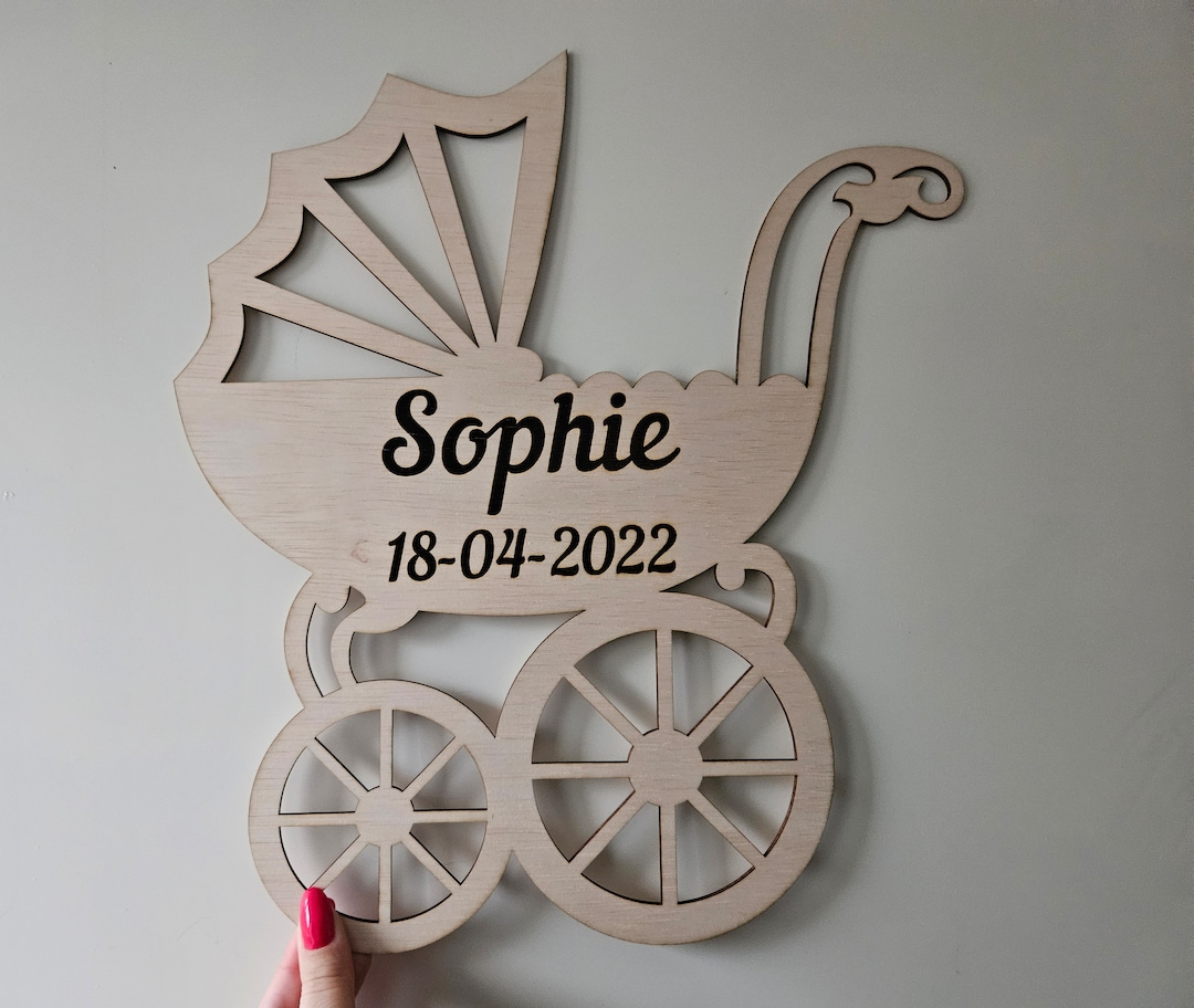 Wooden Stroller Door or Wall Sign With Name and Date Recycled Birch ...