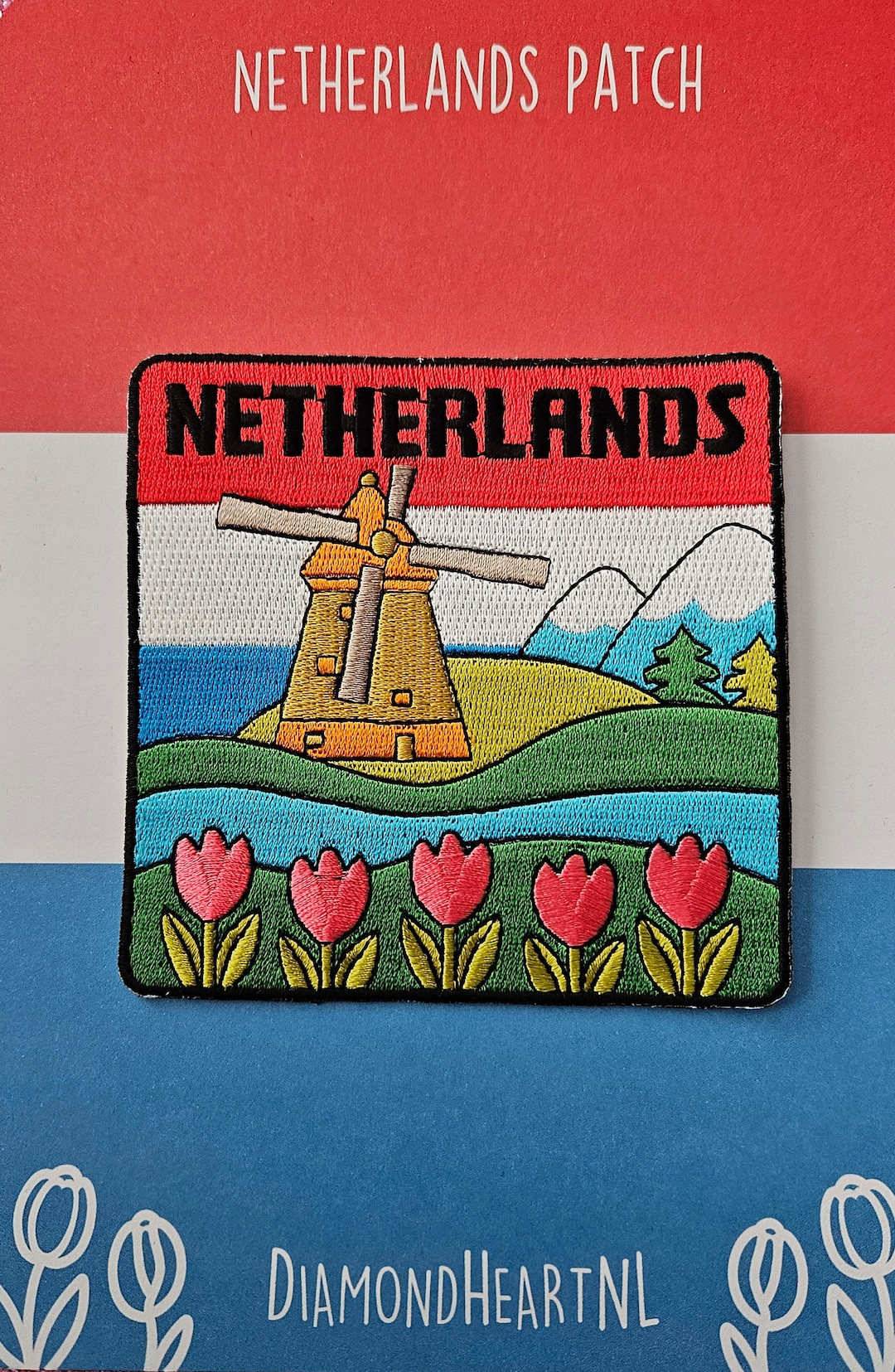 Iron on Patch Netherlands Mill Holland Tulip Field Dutch Badges ...