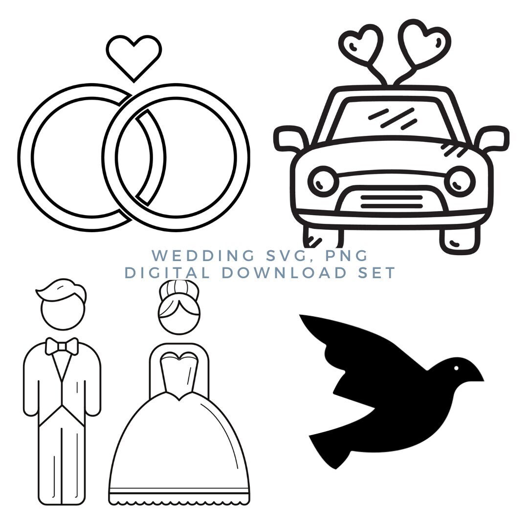 Wedding Set Download SVG, PNG - Bride and Groom, Wedding Rings, Wedding ...