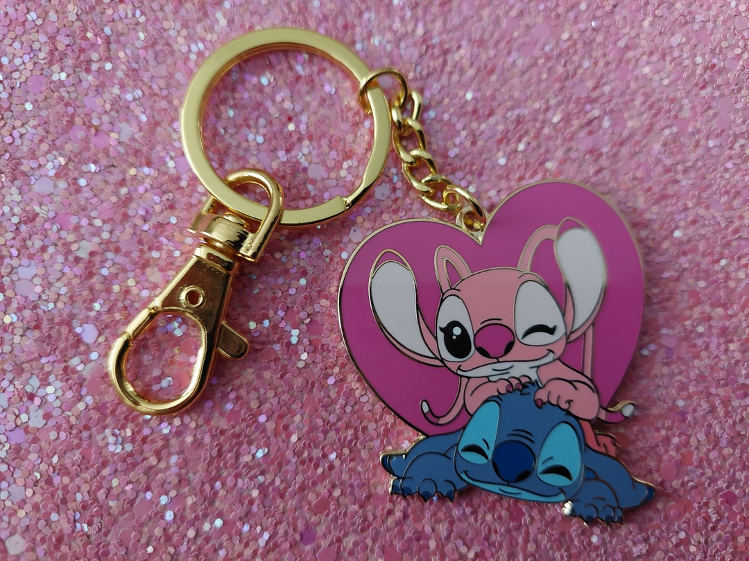 Keychain Stitch and Angel Disney Inspired Lilo and Stitch Keychain Gold ...