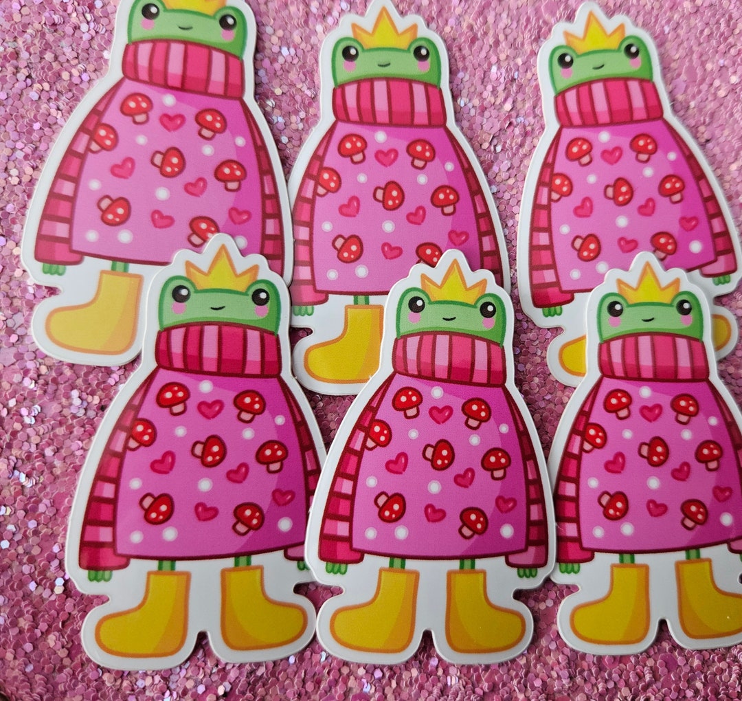 Cute Vinyl Frog Lucy Sticker With Mushroom Sweater and Rain Boots - Etsy