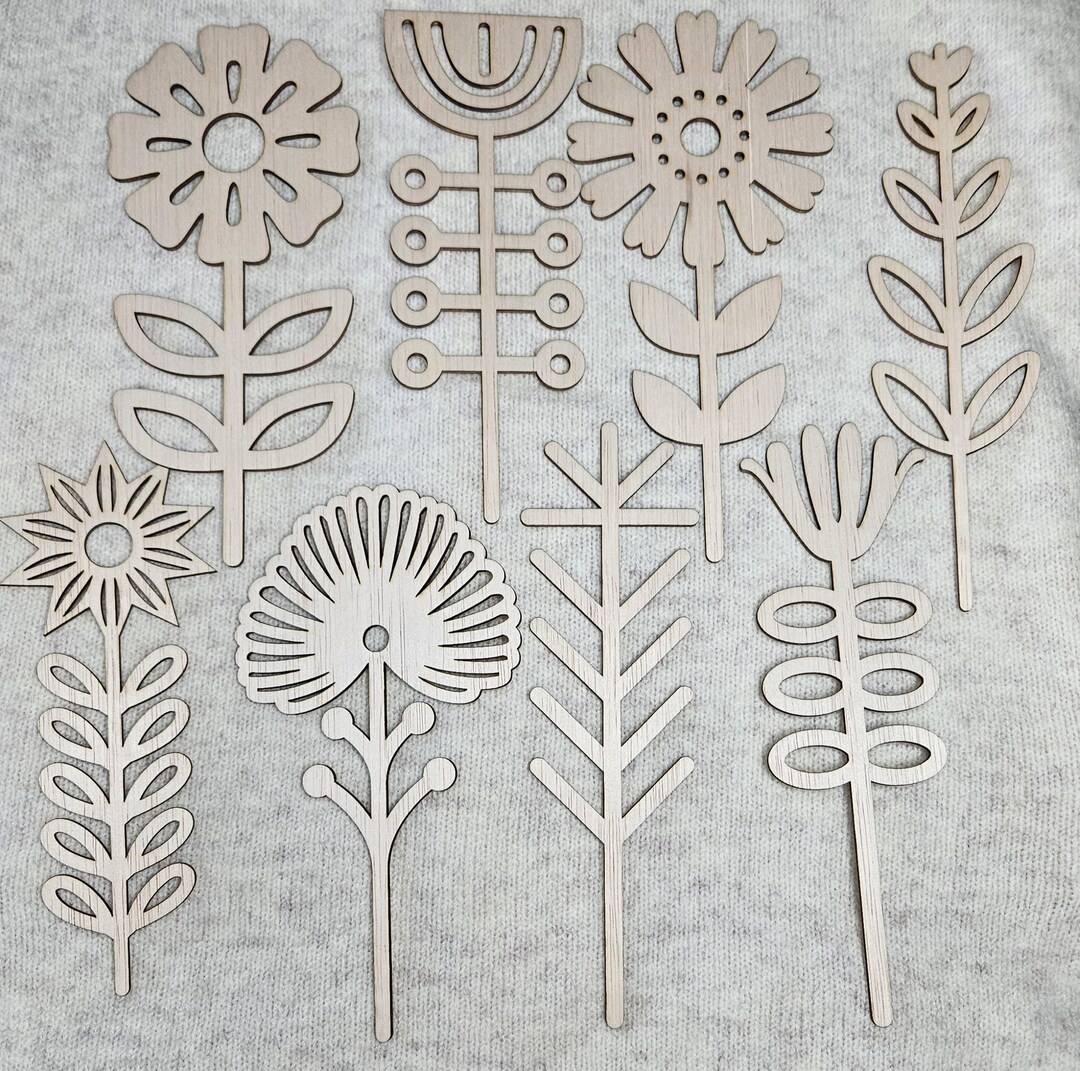 8x Scandinavian Wooden Wildflowers, Wooden Flower Bouquet, Flowers Wood ...