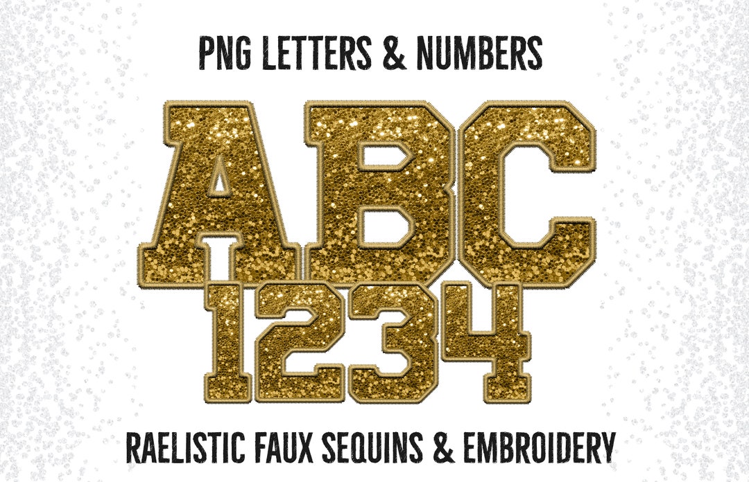 Gold Sequin Jersey Font: Faux Embroidery Alphabet (PNG Digital Download ...