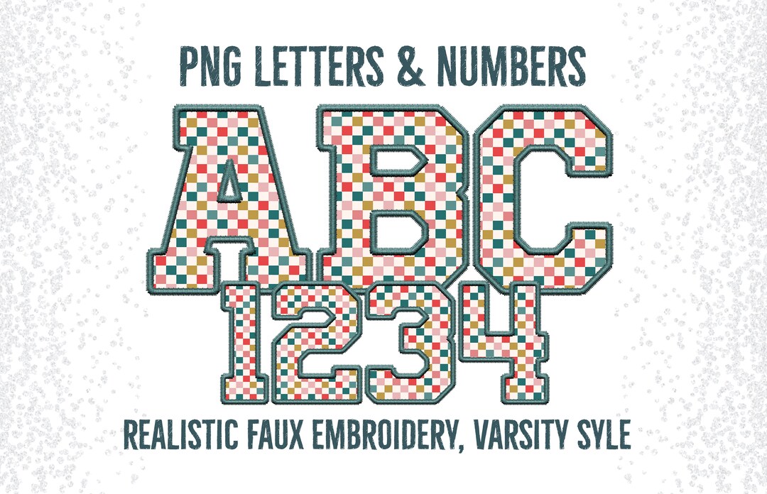 Checkered Faux Embroidery Alpha Set: Varsity PNG Letters (digital ...