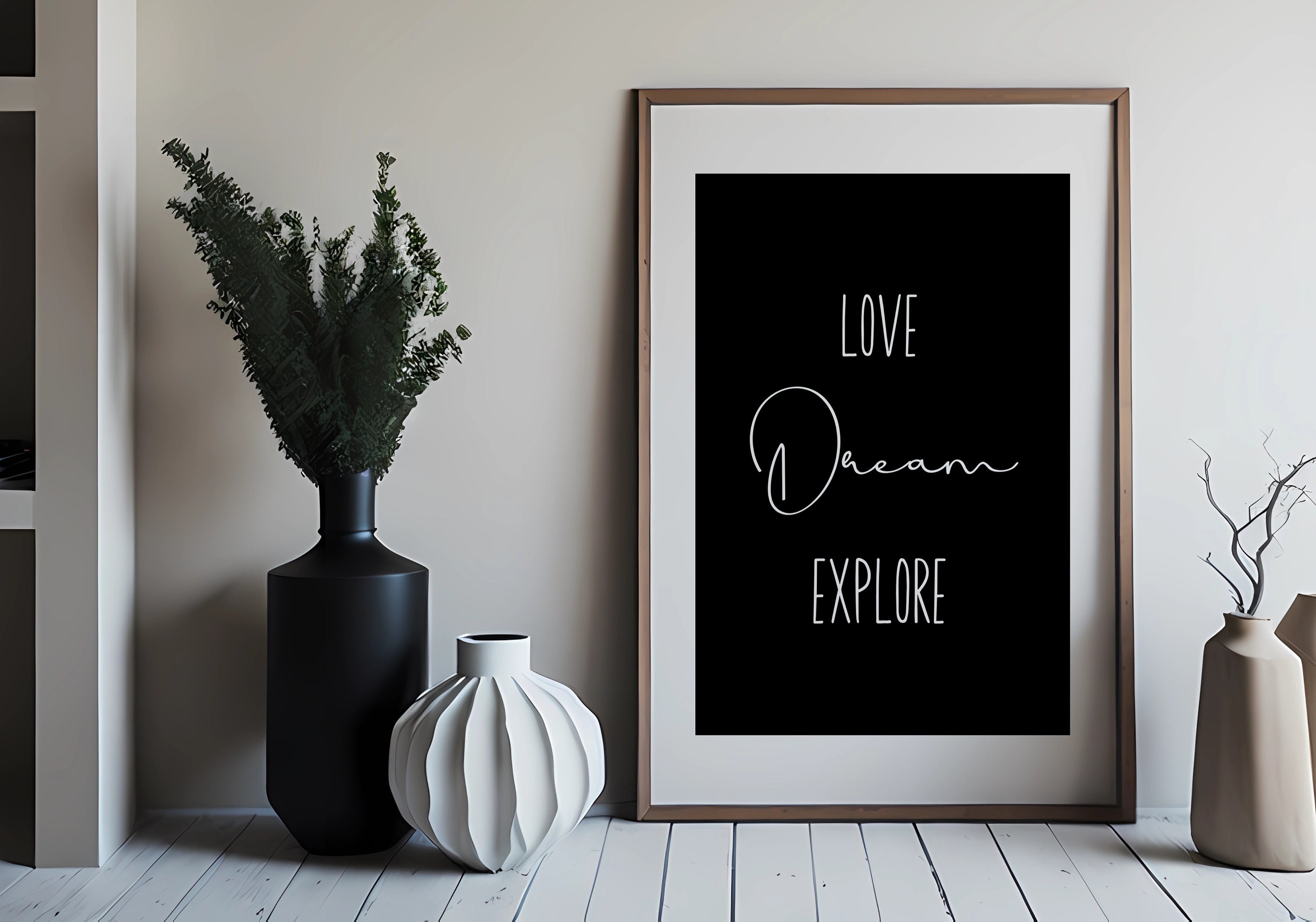 Love, Dream, and Explore. Bold White Text on a Sleek Black Background ...