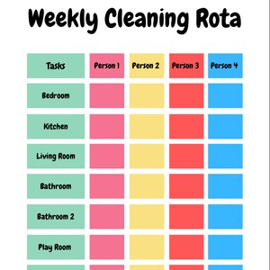 Printable Chore Rota for Families or Flat Mates Chore Rota - Etsy UK