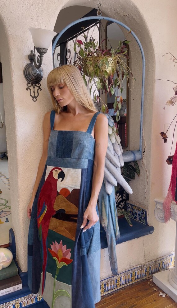 70s Vintage Denim Patchwork Midi Dress | Art to Wear … - Gem