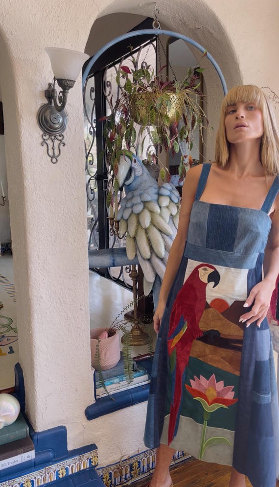 70s Vintage Denim Patchwork Midi Dress | Art to Wear … - Gem