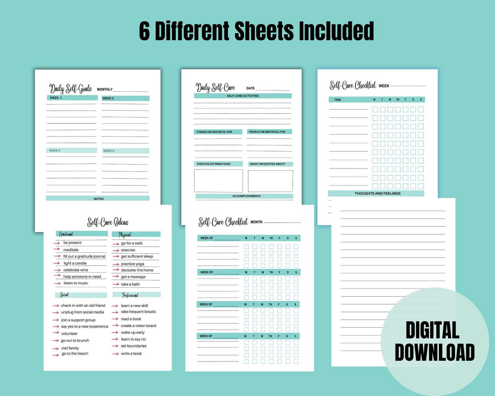 Monthly Self-care Planner Checklist for Health Wellness and Relaxation ...