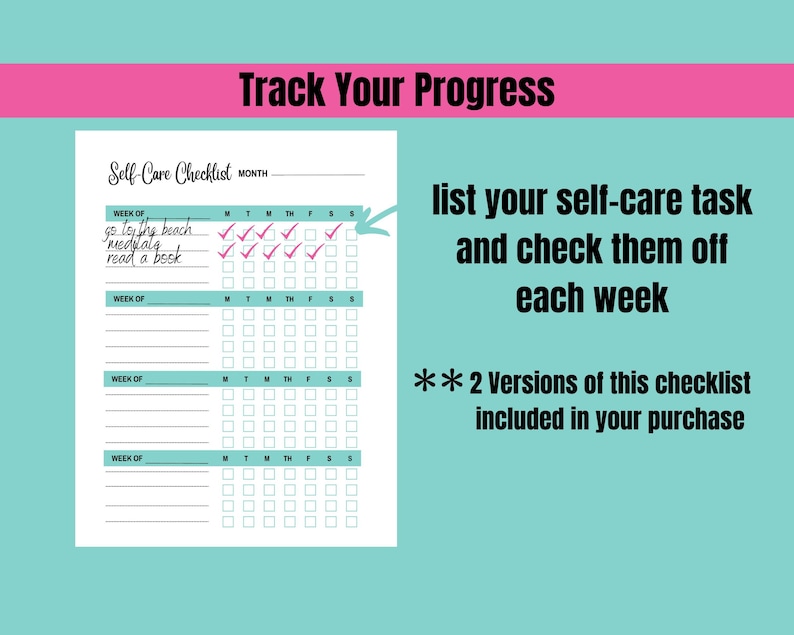 Monthly Self-care Planner Checklist for Health Wellness and Relaxation ...