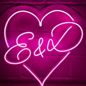 Heart Shape Neon Sign Initials, Wedding Neon Sign for Decoration ...