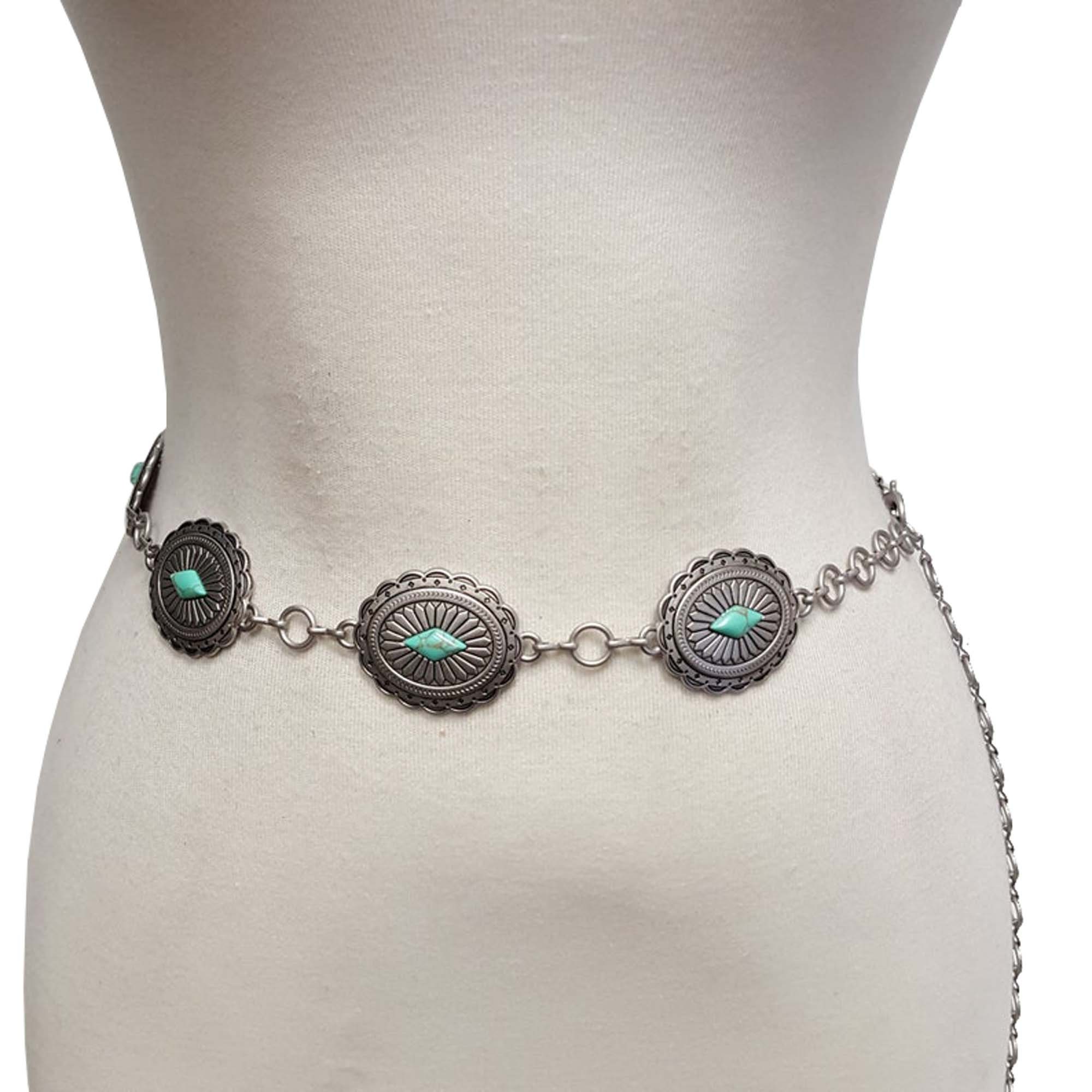 Turquoise Stone Oval Chain Western Belt - Etsy