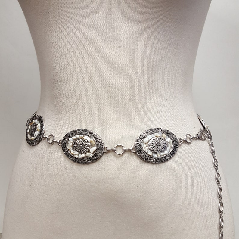 Western Oval Concho Chain Belt With Chip Stones - Etsy