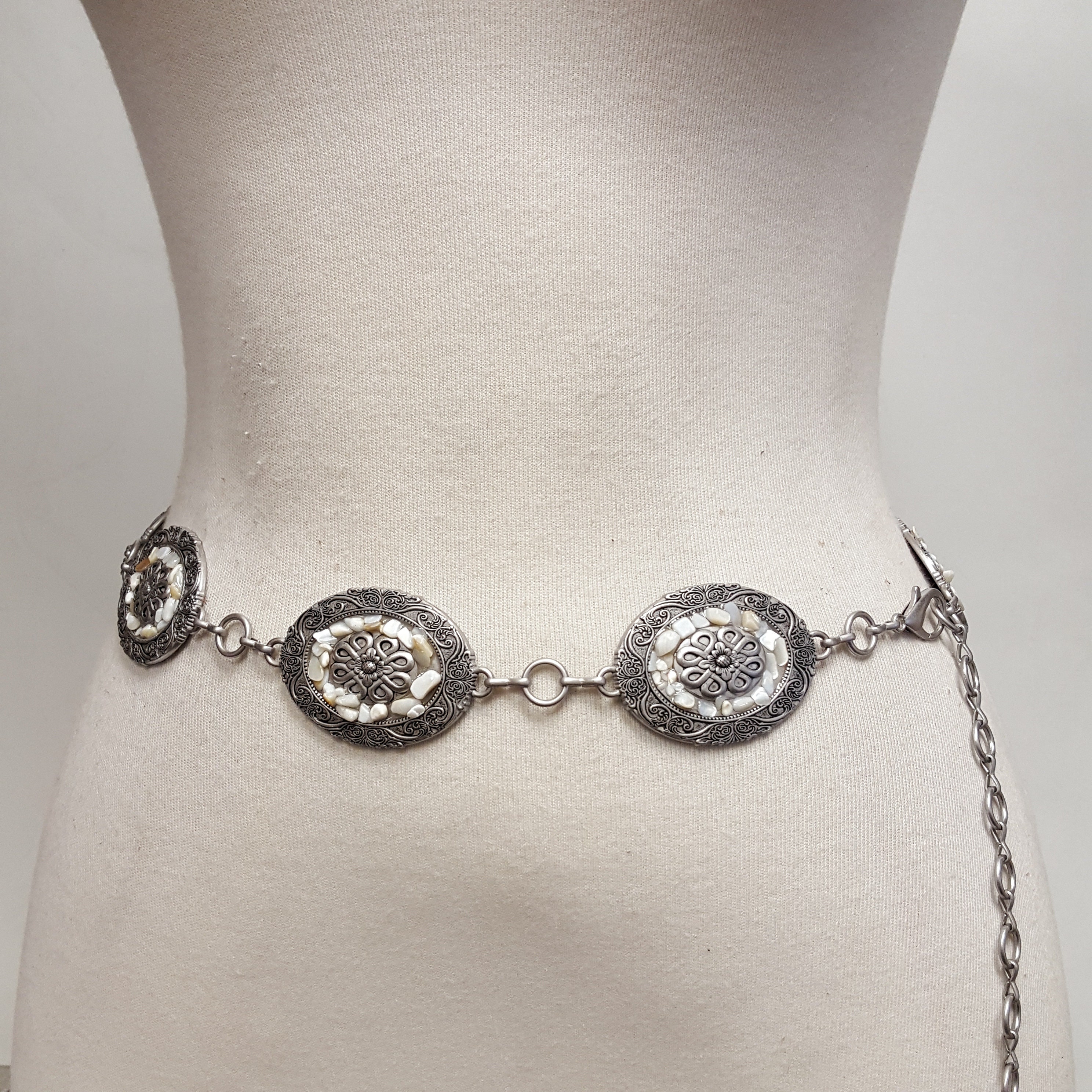 Western Oval Concho Chain Belt With Chip Stones - Etsy