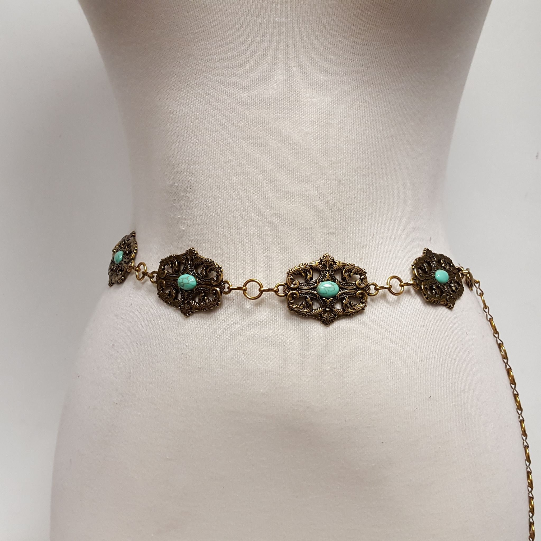 Western Concho Chain Belt With Floral Design - Etsy