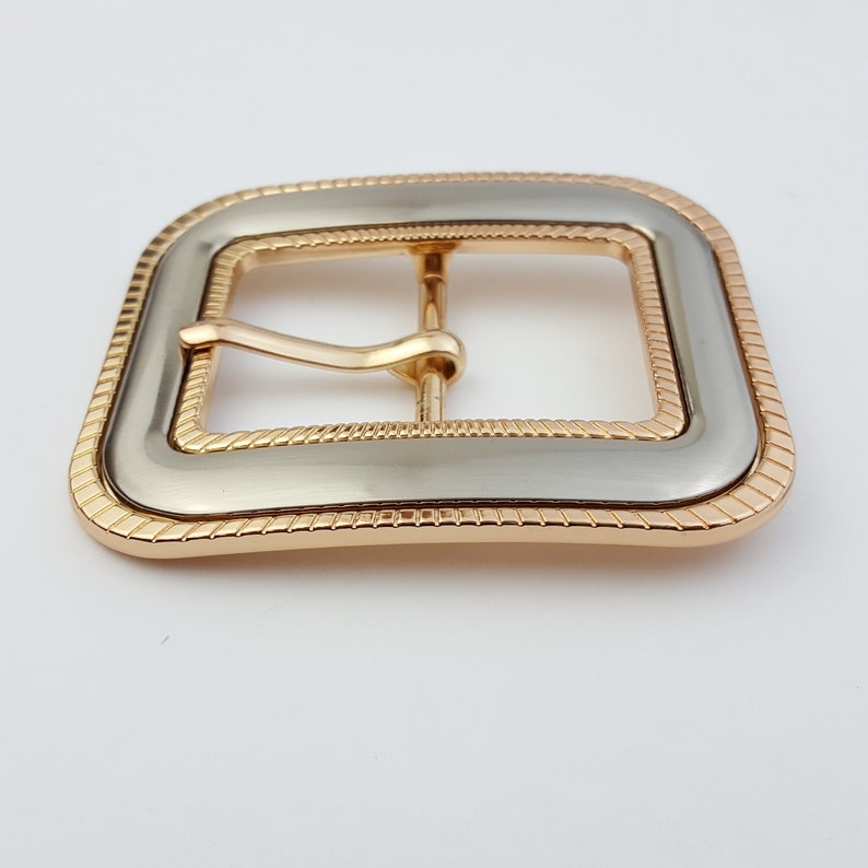 Silver With Gold Trim Rectangular Belt Buckle - Etsy